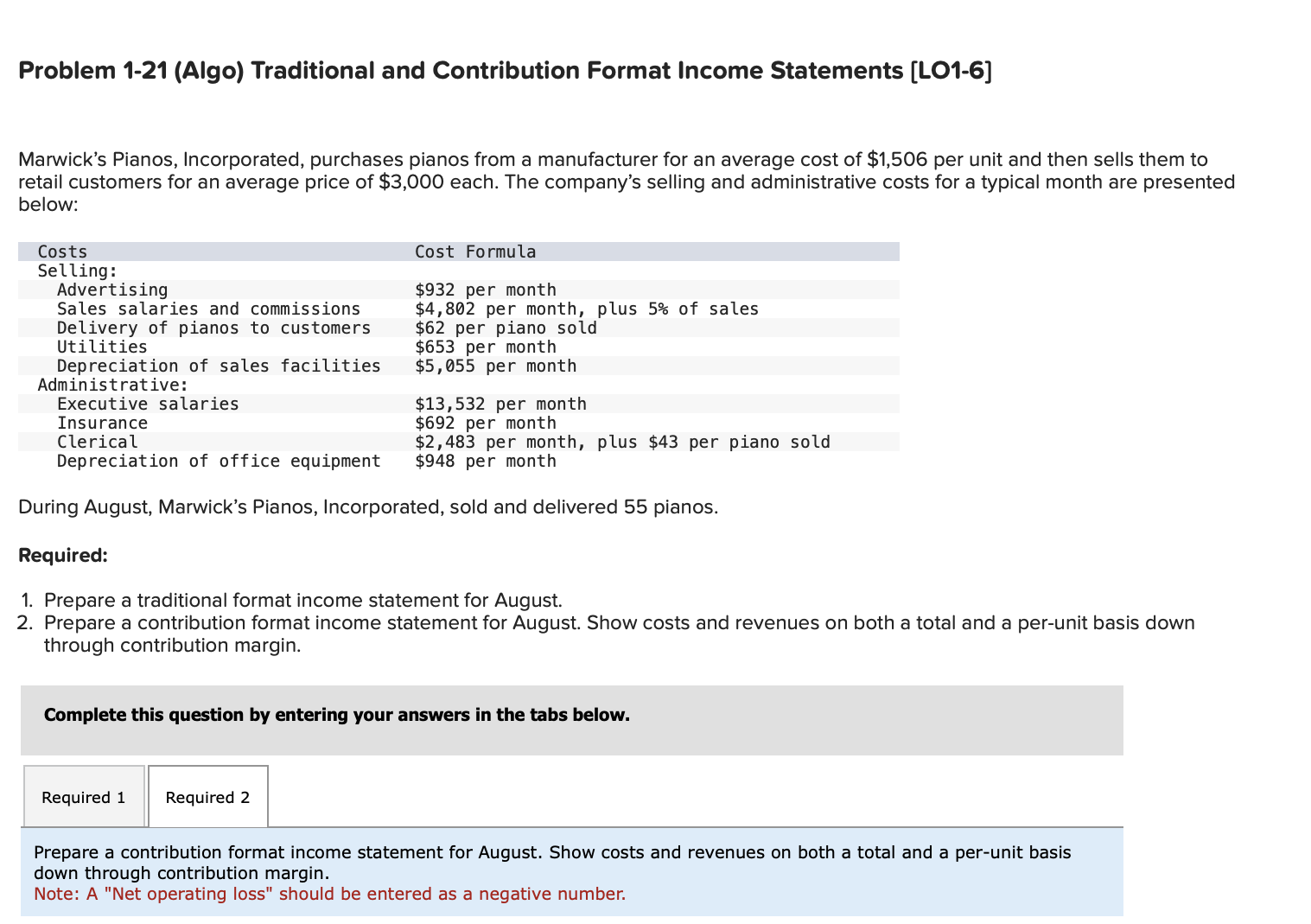Solved Problem 1-21 (Algo) ﻿Traditional and Contribution | Chegg.com