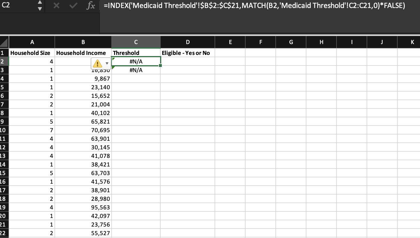 Solved I Need Help With My Excel Formula The Threshold size Chegg