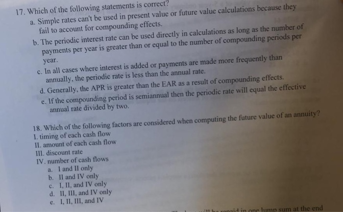 Solved 17. Which of the following statements is correct? a. | Chegg.com