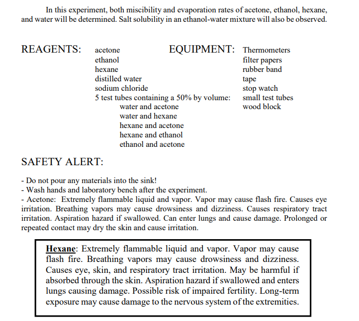 Solved In this experiment, both miscibility and evaporation | Chegg.com