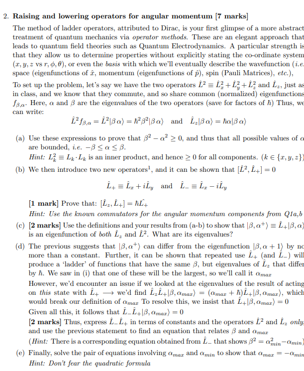 Solved 2. Raising and lowering operators for angular | Chegg.com