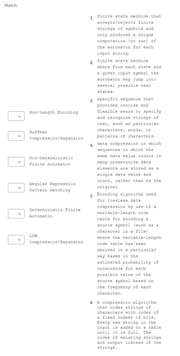 Solved Match: Run-Length Encoding Huffman | Chegg.com