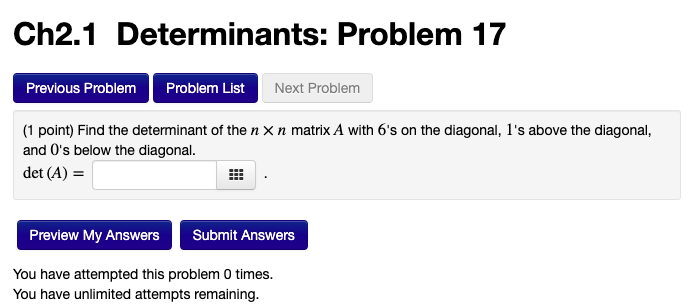 Solved Ch2.1 Determinants: Problem 17 Previous Problem | Chegg.com