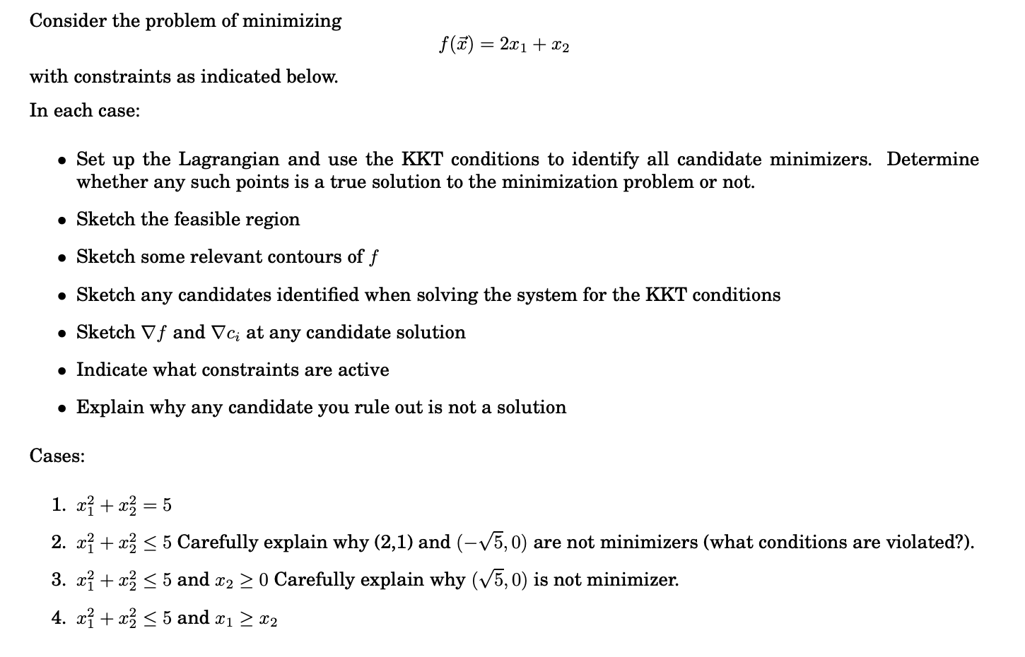 Solved Consider the problem of minimizing f(T) = 2x1 + x2 | Chegg.com