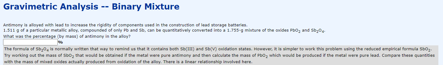 Solved Gravimetric Analysis -- Binary Mixture Antimony is | Chegg.com
