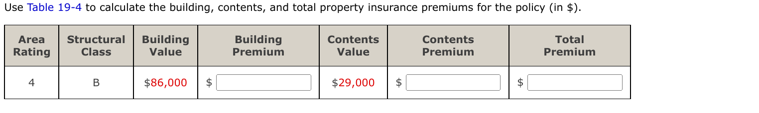 Solved Use Table 19-4 to calculate the building, contents, | Chegg.com