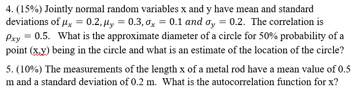 4.(15%) Jointly normal random variables x and y | Chegg.com