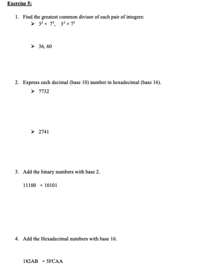 Solved Exercise 5: 1. Find the greatest common divisor of | Chegg.com