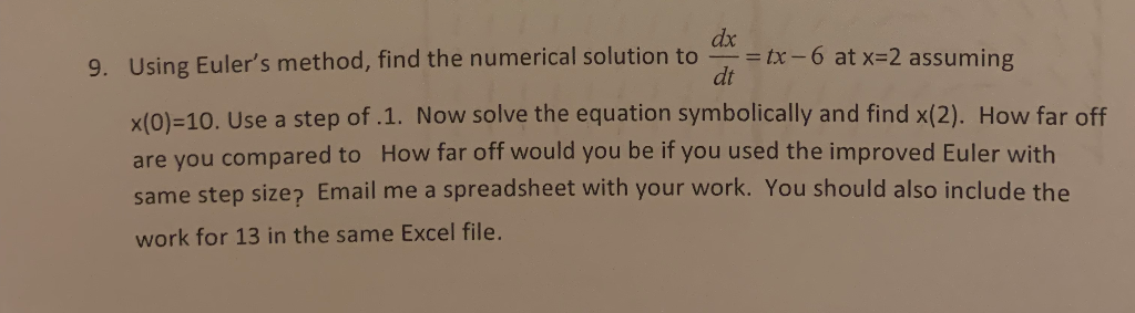Solved 9. Using Euler's method, find the numerical solution | Chegg.com