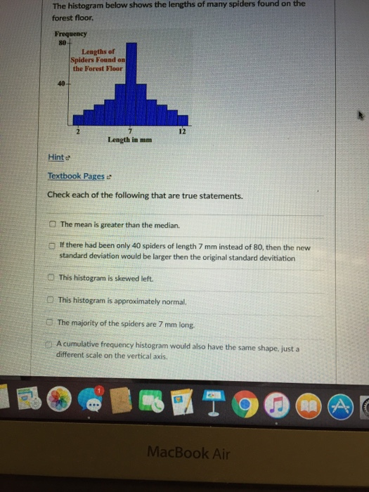 Solved spiders found The histogram below shows the lengths | Chegg.com