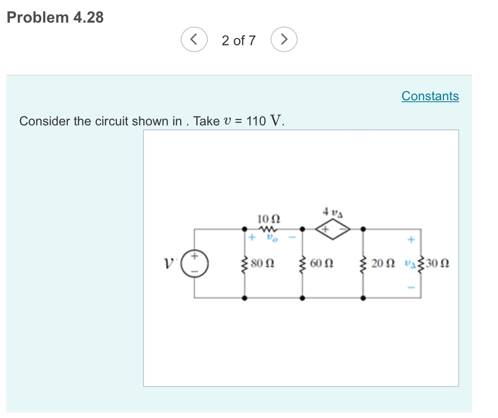 Solved Problem 4.28 2 of 7 > Constants Consider the circuit | Chegg.com