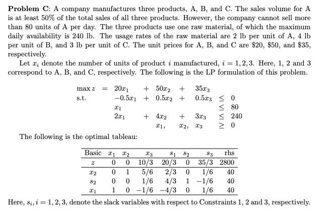 Solved Problem C: A company manufactures three products, A, | Chegg.com