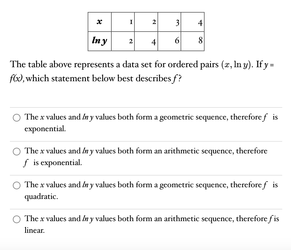 Solved The table above represents a data set for ordered | Chegg.com