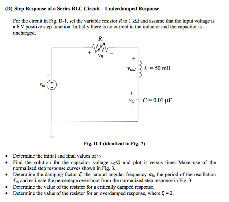 Solved D Step Response Of A Series Rlc Circuit