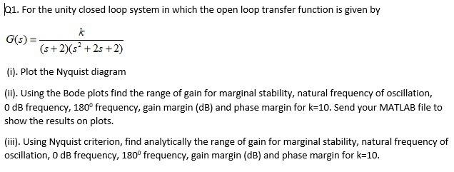 Solved $1. For the unity closed loop system in which the | Chegg.com