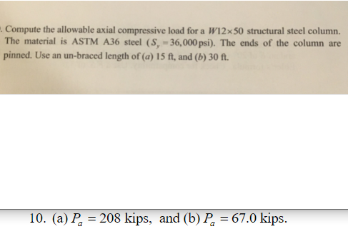 Solved - Compute the allowable axial compressive load for a | Chegg.com