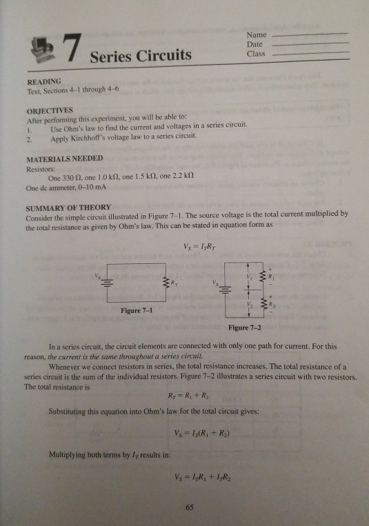 Solved Name Date Class Series Circuits READING Text, | Chegg.com