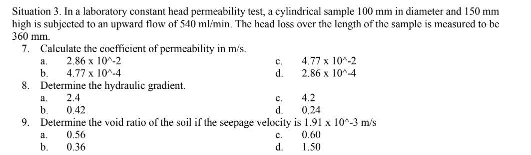 Solved Situation 3. In a laboratory constant head | Chegg.com