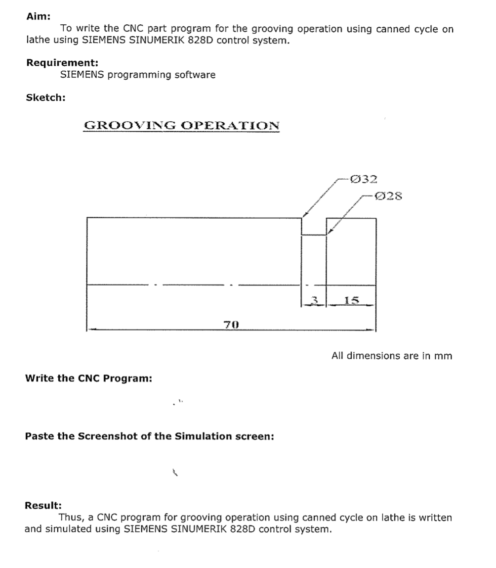 Solved Aim: To write the CNC part program for the grooving | Chegg.com