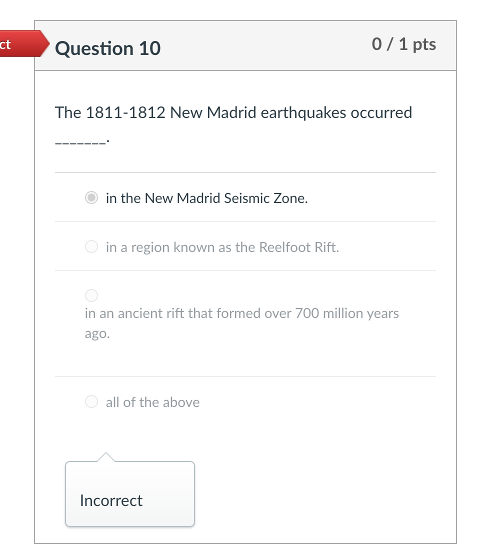 Solved ct Question 10 0 / 1 pts The 1811-1812 New Madrid | Chegg.com