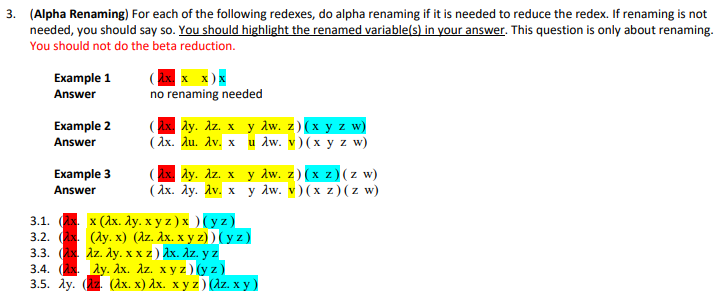 Solved (Alpha Renaming) For each of the following redexes, | Chegg.com