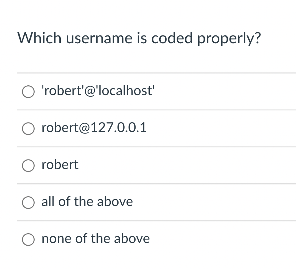 Solved Which username is coded properly? | Chegg.com