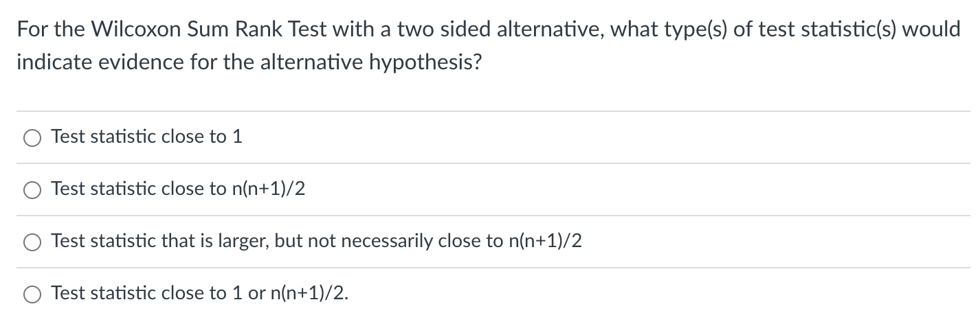 Solved For the Wilcoxon Sum Rank Test with a two sided | Chegg.com