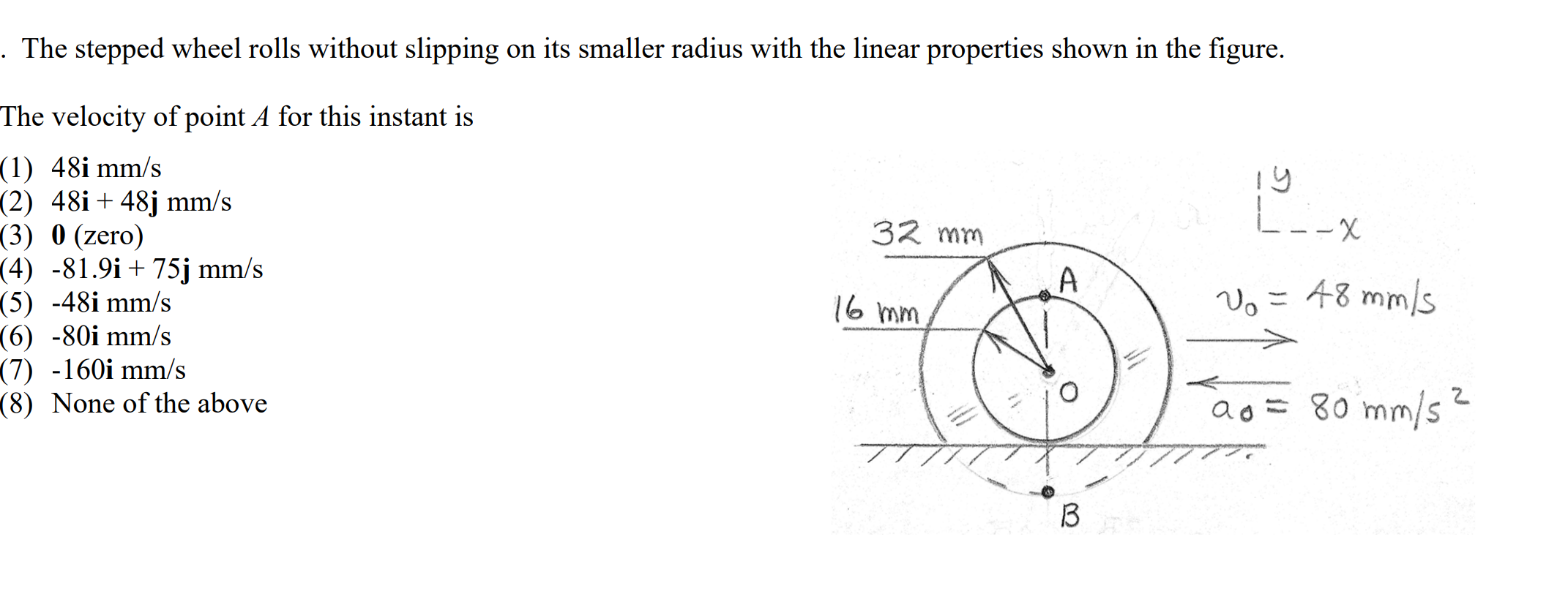 Solved The stepped wheel rolls without slipping on its | Chegg.com