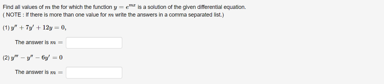 Solved Find all values of m the for which the function y = | Chegg.com