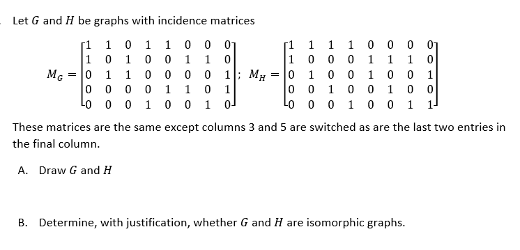 Let G and H be graphs with incidence matrices | Chegg.com