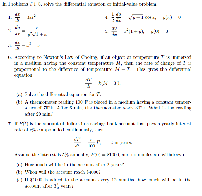 Solved In Problems \#1-5, solve the differential equation or | Chegg.com