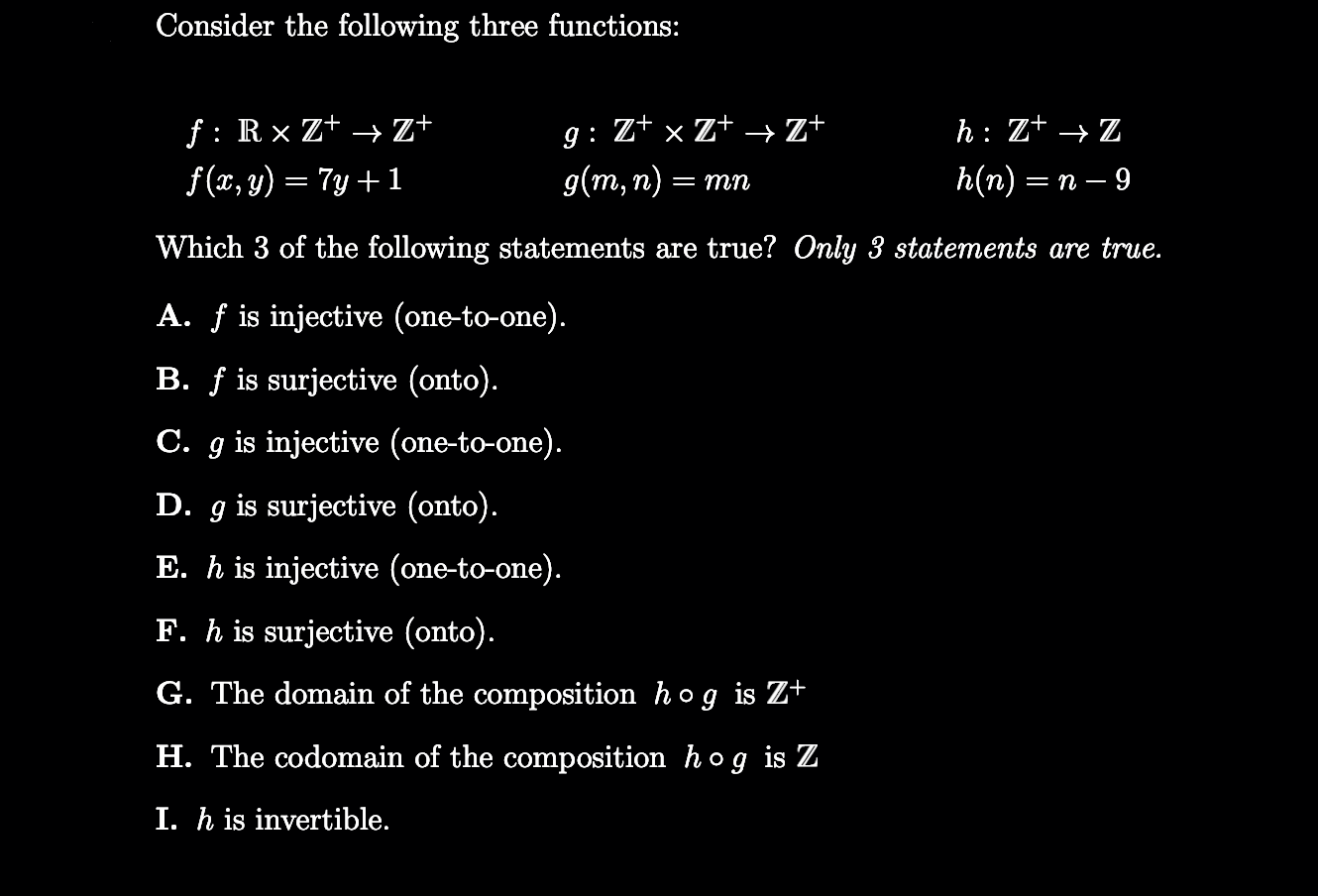 Solved Consider the following three functions: f: Rx Z+ +Z+ | Chegg.com