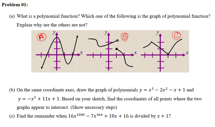 Solved Problem 01: (a) What is a polynomial function? Which | Chegg.com