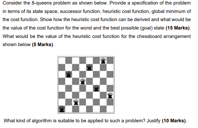 Solved Consider the 8-queens problem as shown below. Provide | Chegg.com