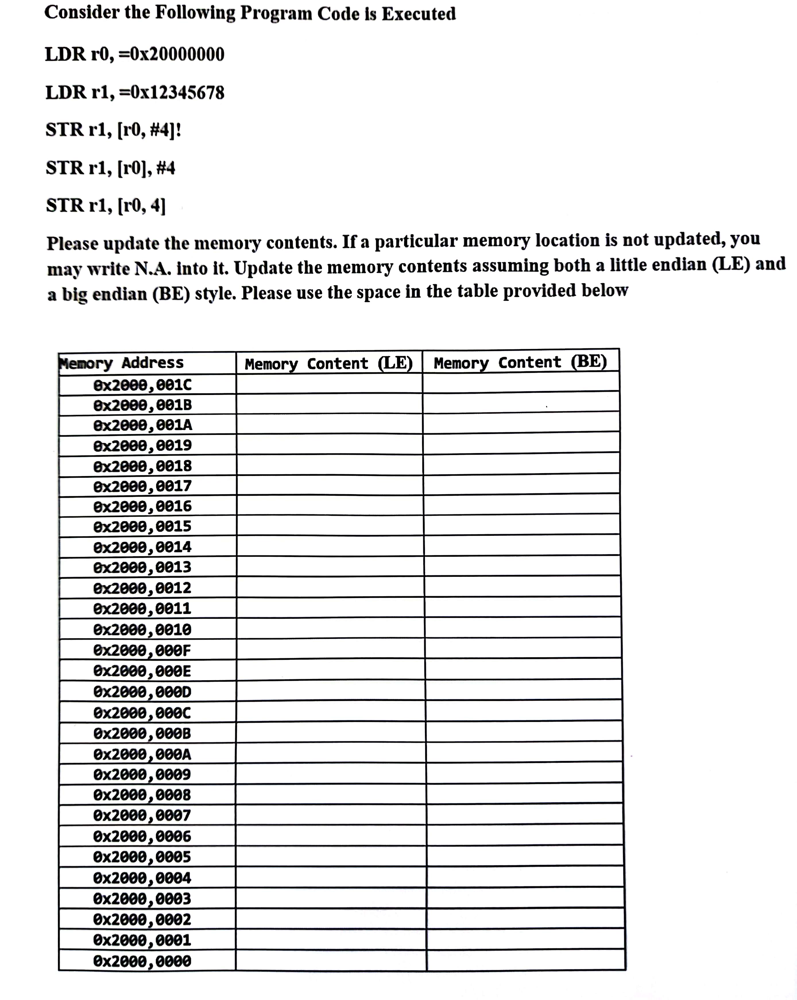 Solved Consider the Following Program Code is ExecutedLDR | Chegg.com