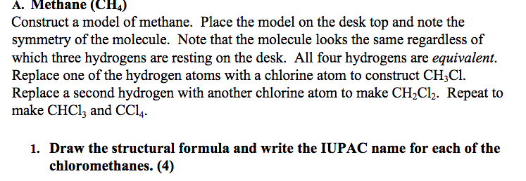 Solved A. Methane (CH4) Construct a model of methane. Place | Chegg.com