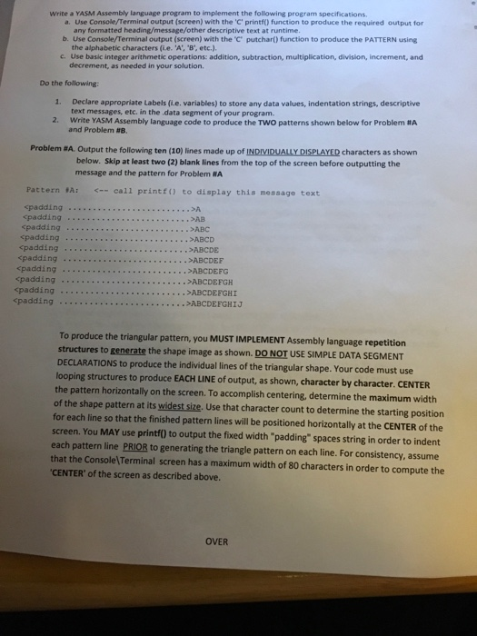 Solved Write a YASM Assembly language program to implement | Chegg.com