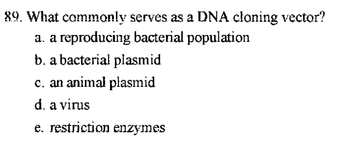 Solved What commonly serves as a DNA cloning vector?a. ﻿a | Chegg.com