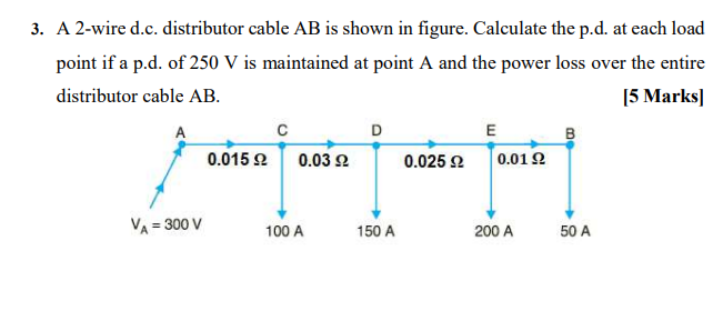 Solved 3. A 2-wire d.c. distributor cable AB is shown in | Chegg.com