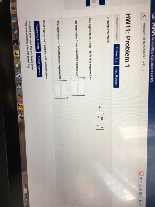 Solved / hw11 1 HW11: Problem 1 Previous Problem Problem | Chegg.com