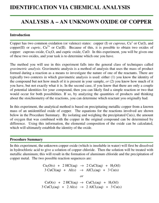 Solved IDENTIFICATION VIA CHEMICAL ANALYSIS ANALYSIS A -AN | Chegg.com