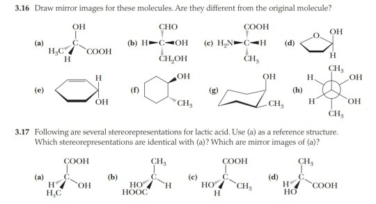 Solved 3.16 Draw mirror images for these molecules. Are they | Chegg.com