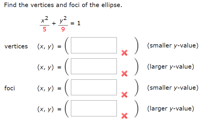 Solved Find the vertices and foci of the ellipse. 5x2+9y2=1 | Chegg.com