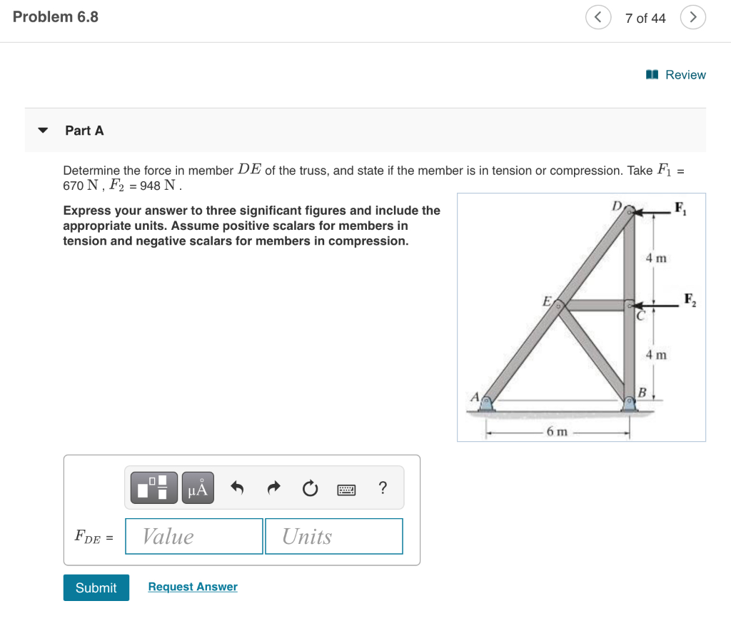 Solved Part B Determine the forces in members DC and CB of | Chegg.com