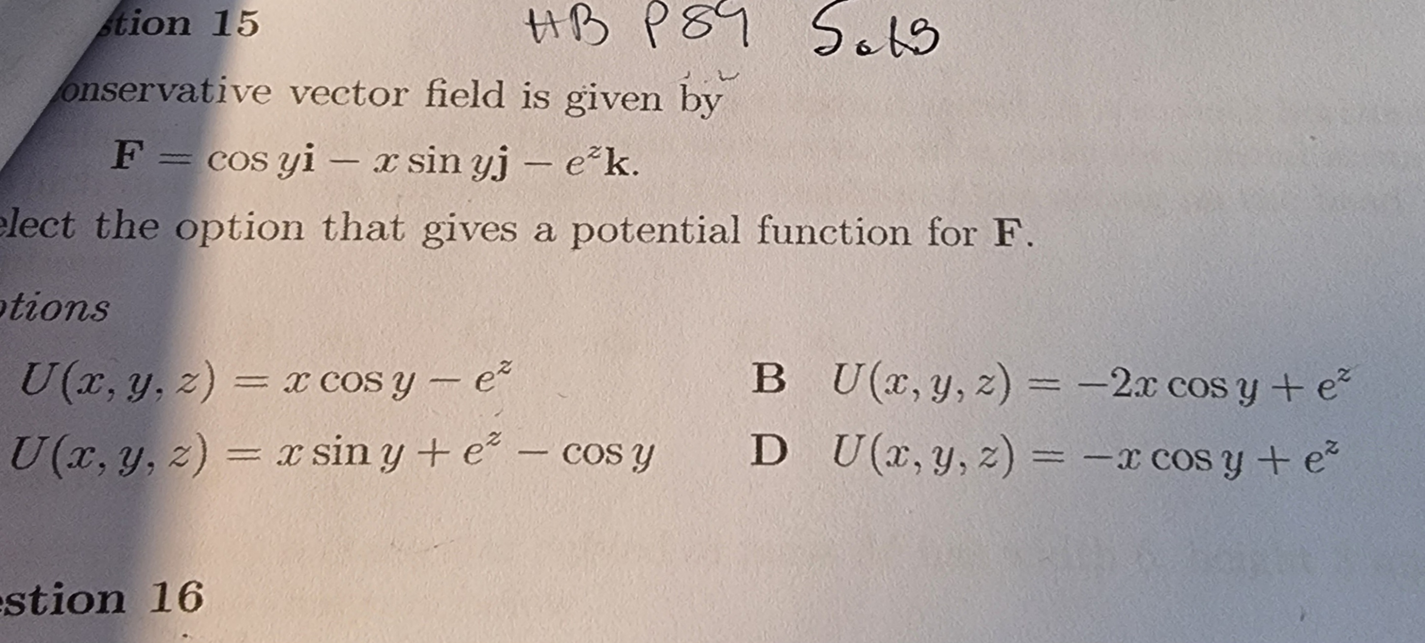 Solved tion 15 HBP89 Sats onservative vector field is given | Chegg.com
