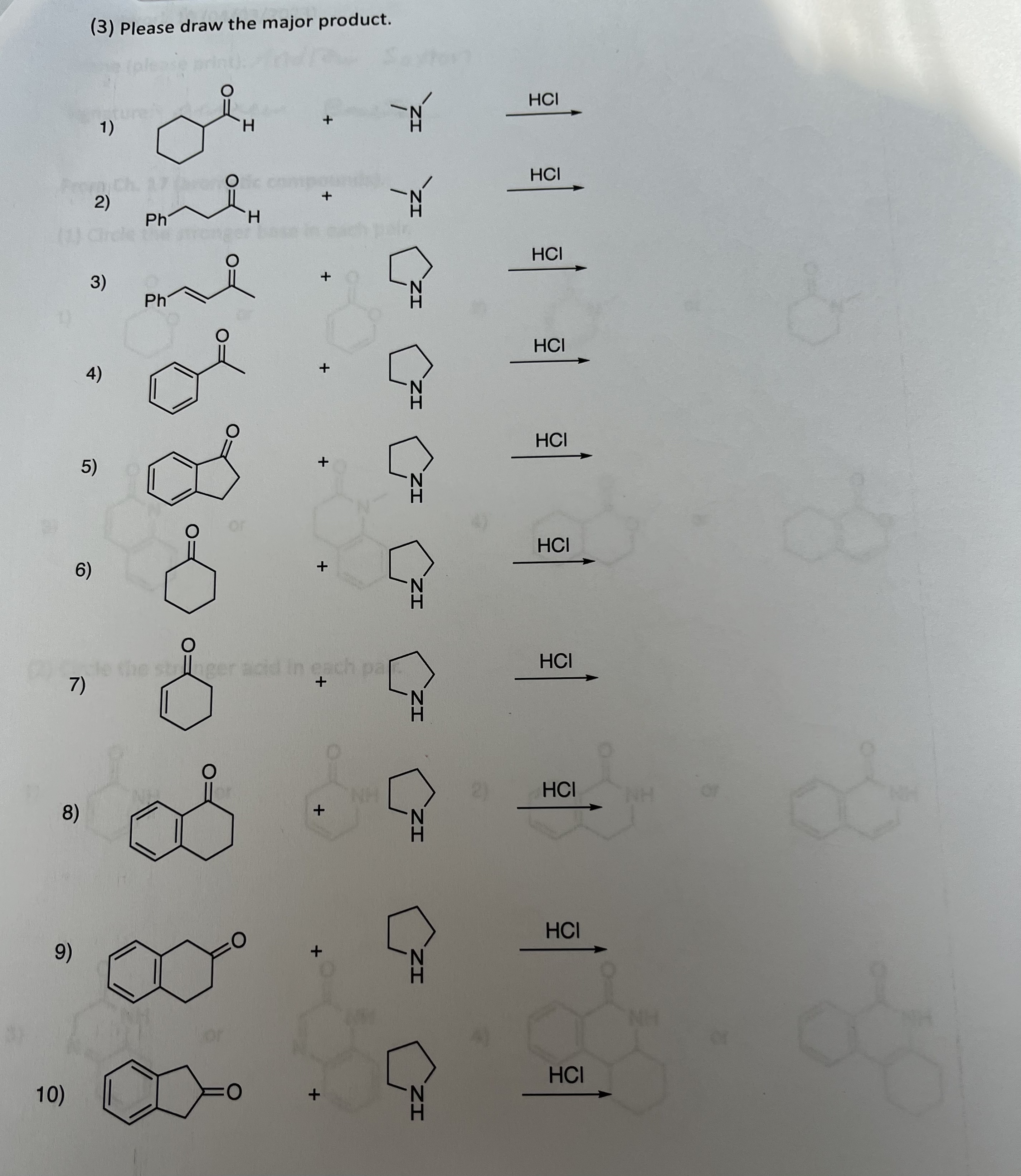 Solved (3) Please draw the major product. 1) 2) 3) 4) HCl | Chegg.com