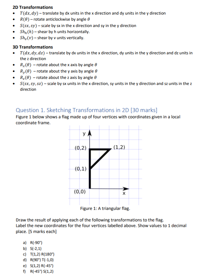 Solved 2D Transformations • T(dx,dy) - translate by dx units | Chegg.com