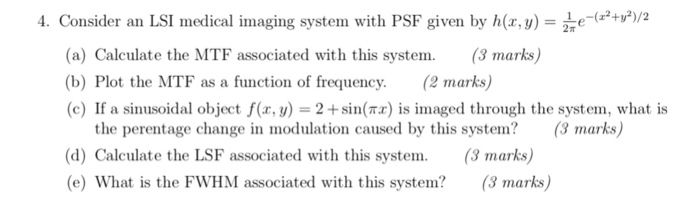 Solved PSF - point spread function FWHM - full | Chegg.com