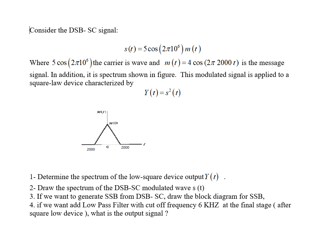 Solved Consider the DSB-SC signal: s(t)=5cos (2110º) m(t) | Chegg.com