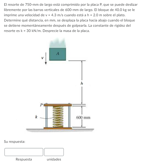 Solved El resorte de 750-mm de largo está comprimido por la | Chegg.com
